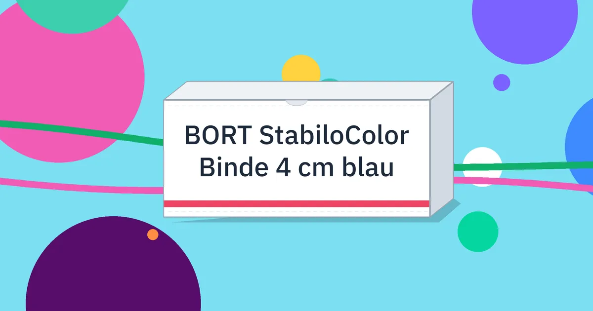 Symbolbild: Packung mit der Aufschrift BORT StabiloColor Binde 4 cm blau (PZN 08830959) – Verfügbarkeit und Bezug in Apotheken in Frankfurt am Main