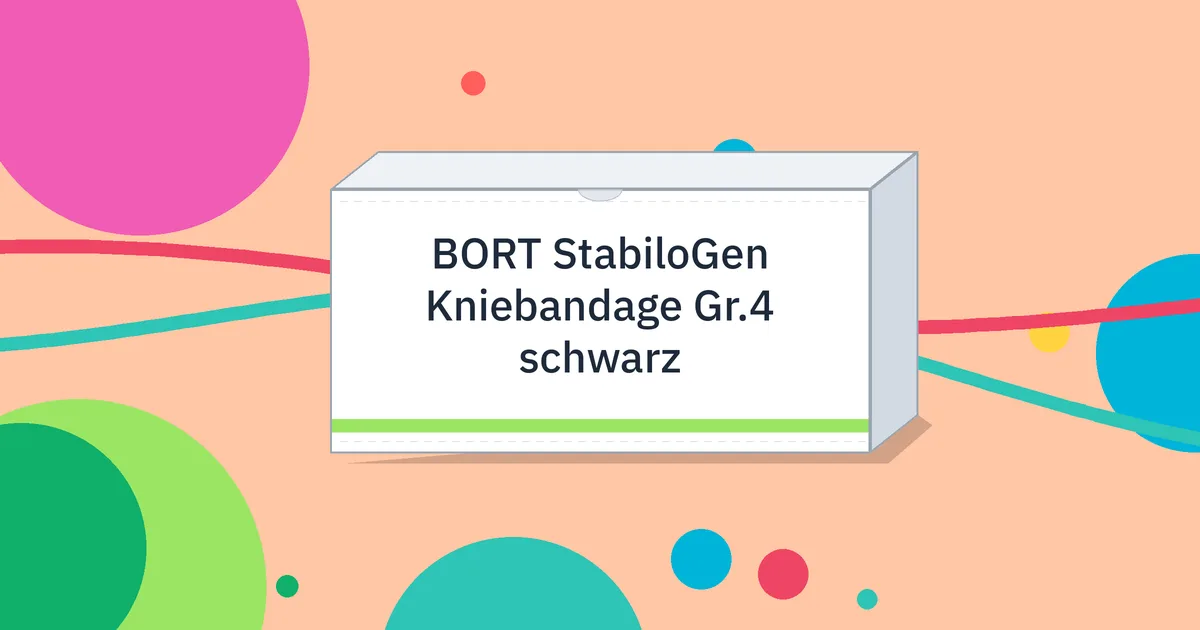 Symbolbild: Packung mit der Aufschrift BORT StabiloGen Kniebandage Gr.4 schwarz (PZN 16846762) – Verfügbarkeit und Bezug in Apotheken in Frankfurt am Main