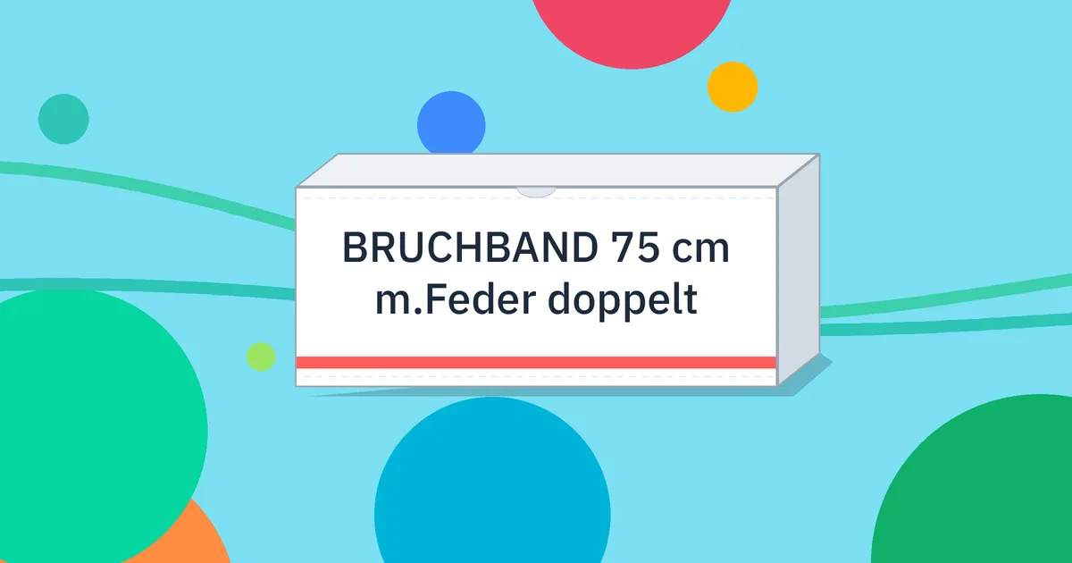 Symbolbild: Packung mit der Aufschrift BRUCHBAND 75 cm m.Feder doppelt (PZN 01725372) – Verfügbarkeit und Bezug in Apotheken in Frankfurt am Main
