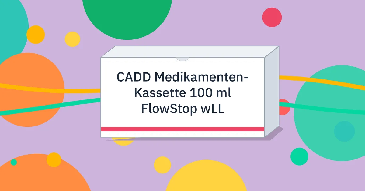 Symbolbild: Packung mit der Aufschrift CADD Medikamenten-Kassette 100 ml FlowStop wLL (PZN 15434891) – Verfügbarkeit und Bezug in Apotheken in Frankfurt am Main