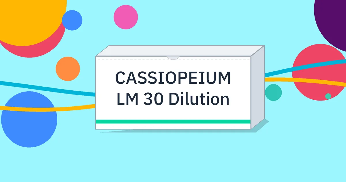 Symbolbild: Packung mit der Aufschrift CASSIOPEIUM LM 30 Dilution (PZN 13434088) – Verfügbarkeit und Bezug in Apotheken in Frankfurt am Main