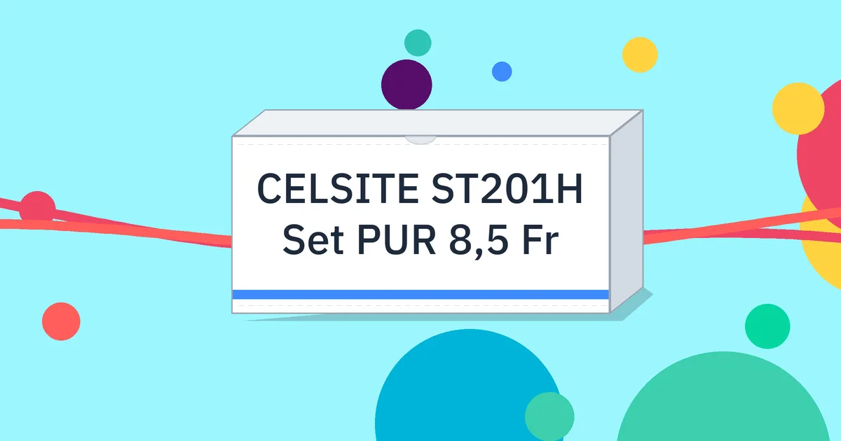 Symbolbild: Packung mit der Aufschrift CELSITE ST201H Set PUR 8,5 Fr (PZN 05894539) – Verfügbarkeit und Bezug in Apotheken in Frankfurt am Main