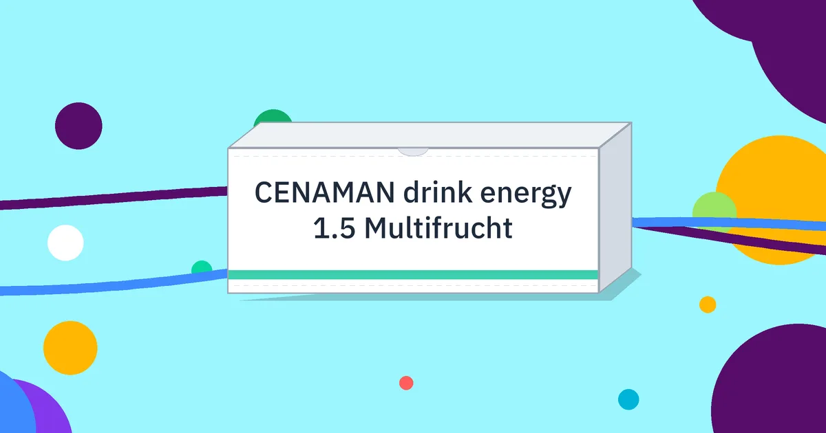 Symbolbild: Packung mit der Aufschrift CENAMAN drink energy 1.5 Multifrucht (PZN 17510716) – Verfügbarkeit und Bezug in Apotheken in Frankfurt am Main