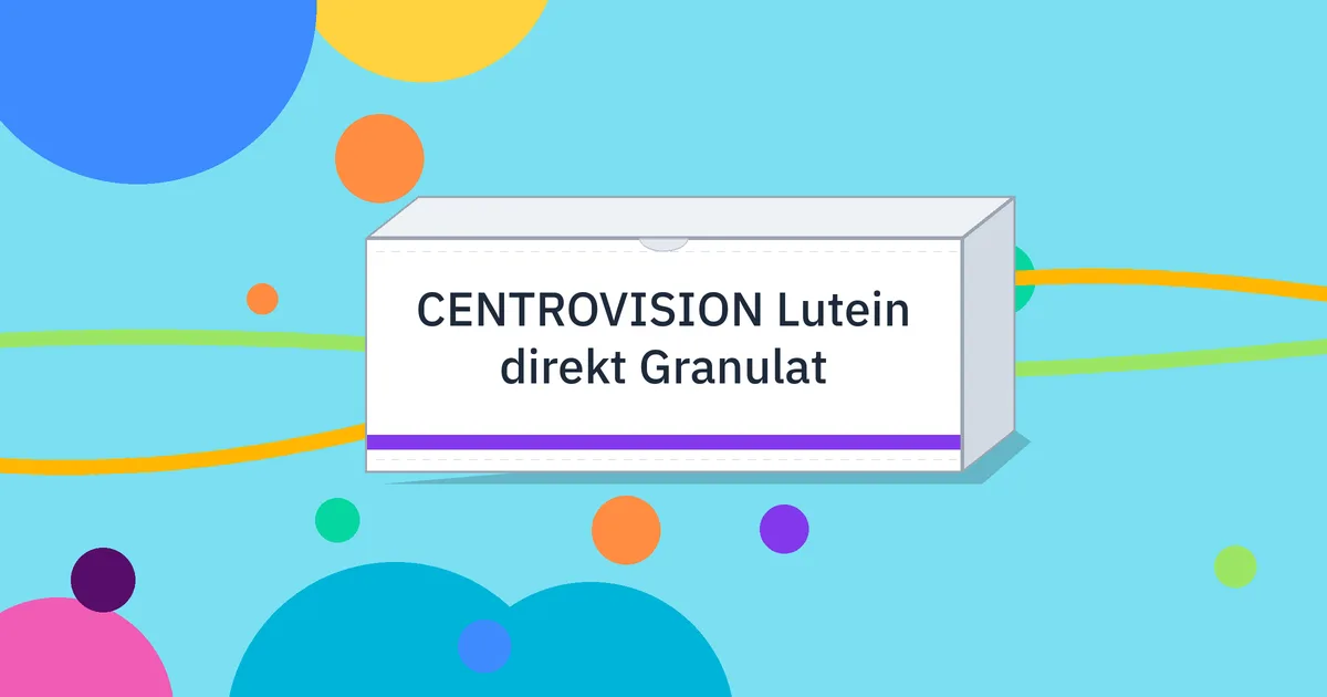 Symbolbild: Packung mit der Aufschrift CENTROVISION Lutein direkt Granulat (PZN 16360309) – Verfügbarkeit und Bezug in Apotheken in Frankfurt am Main