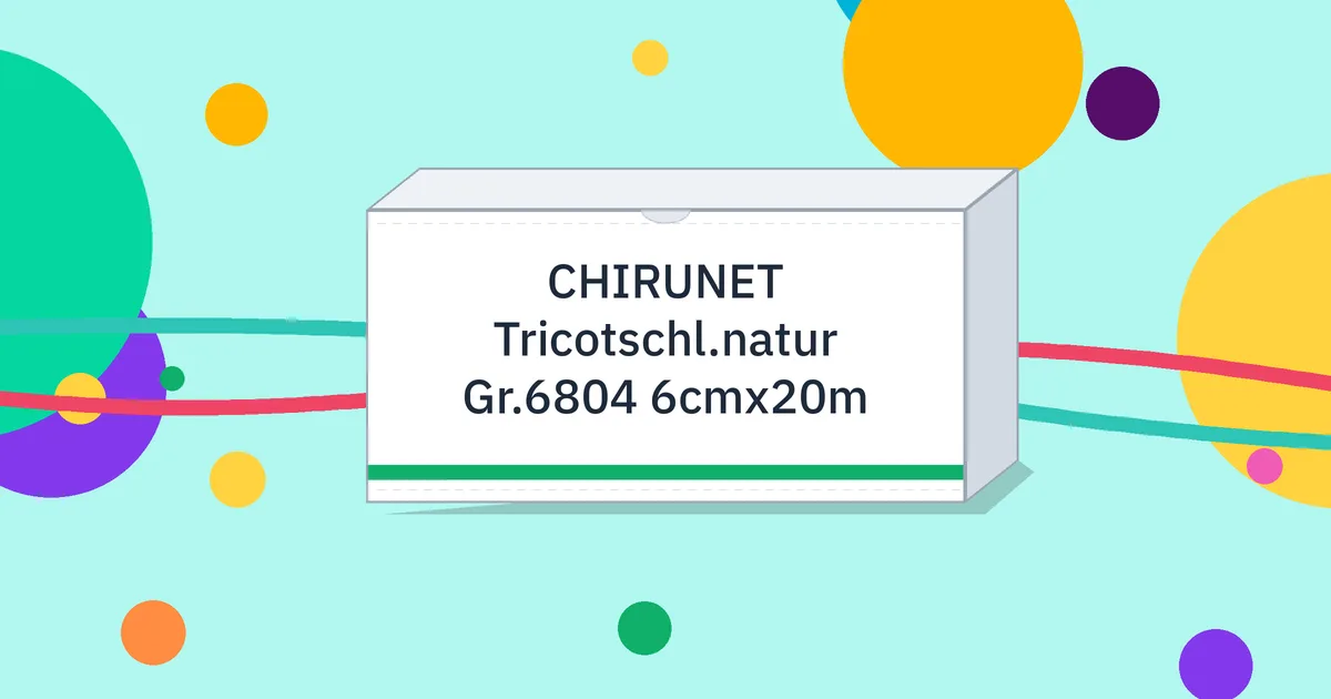 Symbolbild: Packung mit der Aufschrift CHIRUNET Tricotschl.natur Gr.6804 6cmx20m (PZN 08536757) – Verfügbarkeit und Bezug in Apotheken in Frankfurt am Main