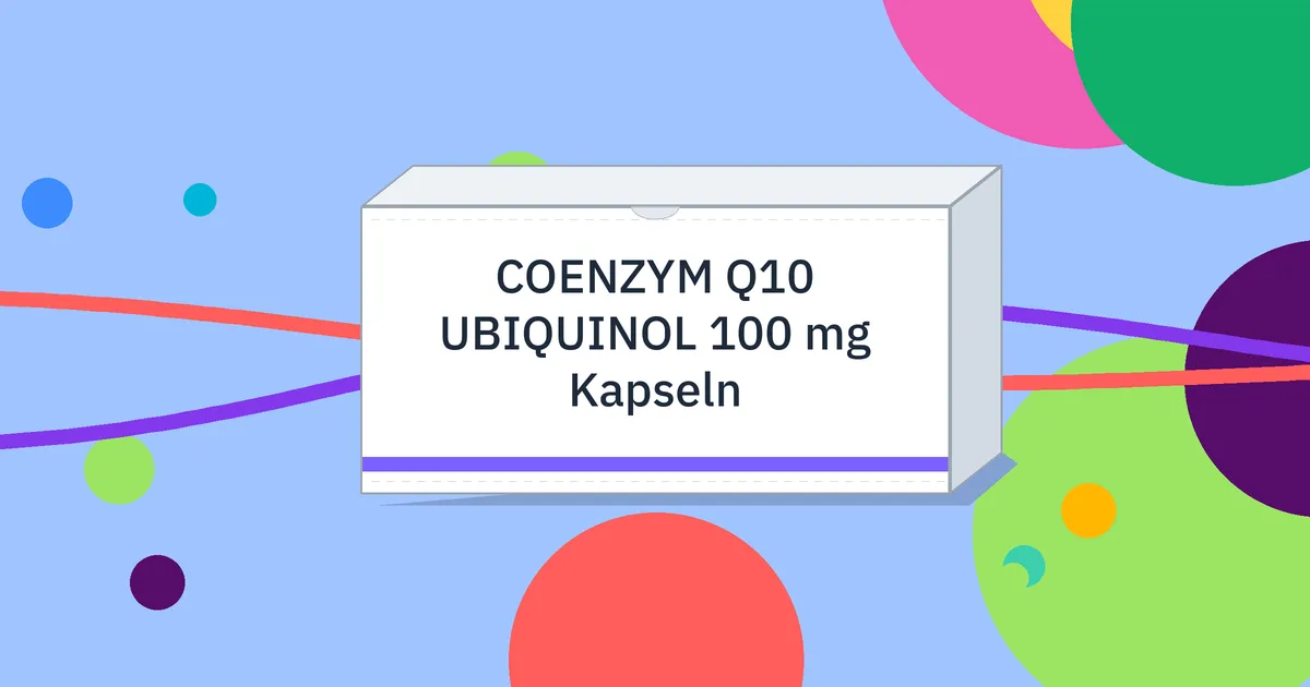 Symbolbild: Packung mit der Aufschrift COENZYM Q10 UBIQUINOL 100 mg Kapseln (PZN 14045064) – Verfügbarkeit und Bezug in Apotheken in Frankfurt am Main