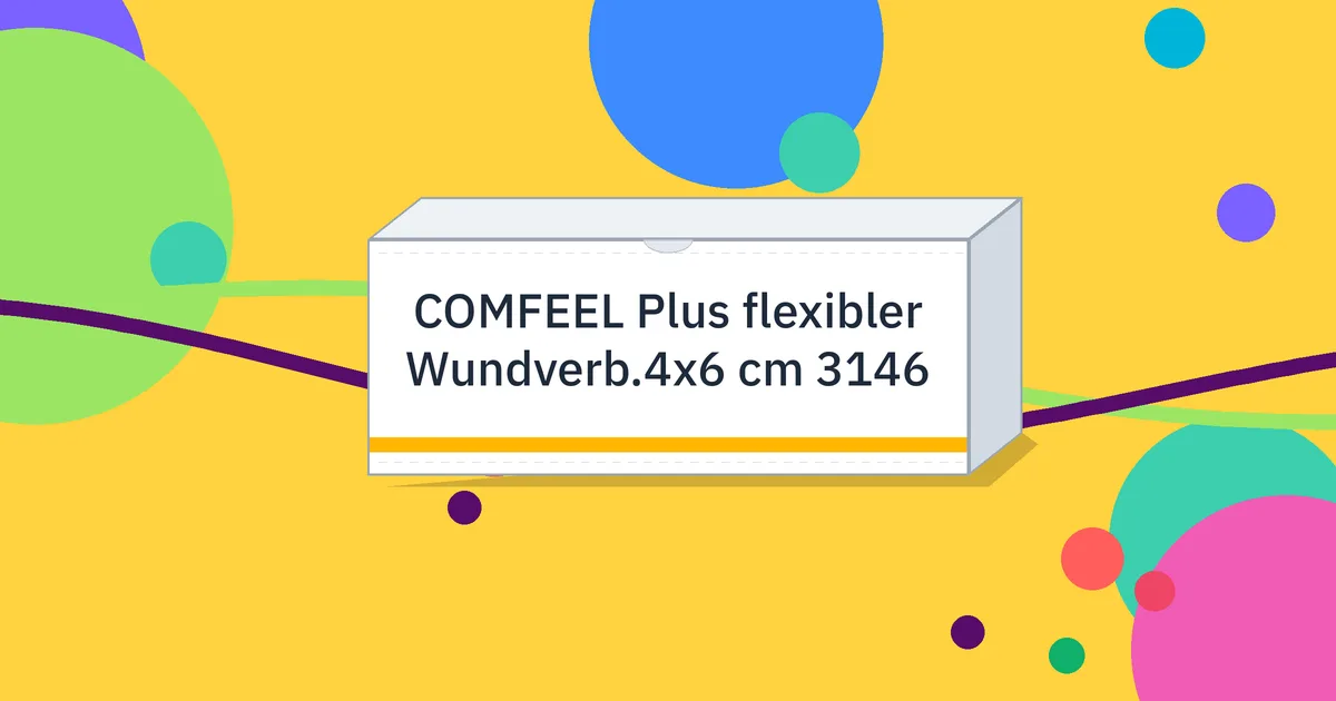Symbolbild: Packung mit der Aufschrift COMFEEL Plus flexibler Wundverb.4x6 cm 3146 (PZN 08482085) – Verfügbarkeit und Bezug in Apotheken in Frankfurt am Main