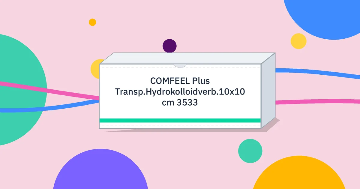 Symbolbild: Packung mit der Aufschrift COMFEEL Plus Transp.Hydrokolloidverb.10x10 cm 3533 (PZN 11598590) – Verfügbarkeit und Bezug in Apotheken in Frankfurt am Main