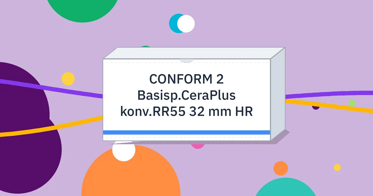 Symbolbild: Packung mit der Aufschrift CONFORM 2 Basisp.CeraPlus konv.RR55 32 mm HR (PZN 11349728) – Verfügbarkeit und Bezug in Apotheken in Frankfurt am Main