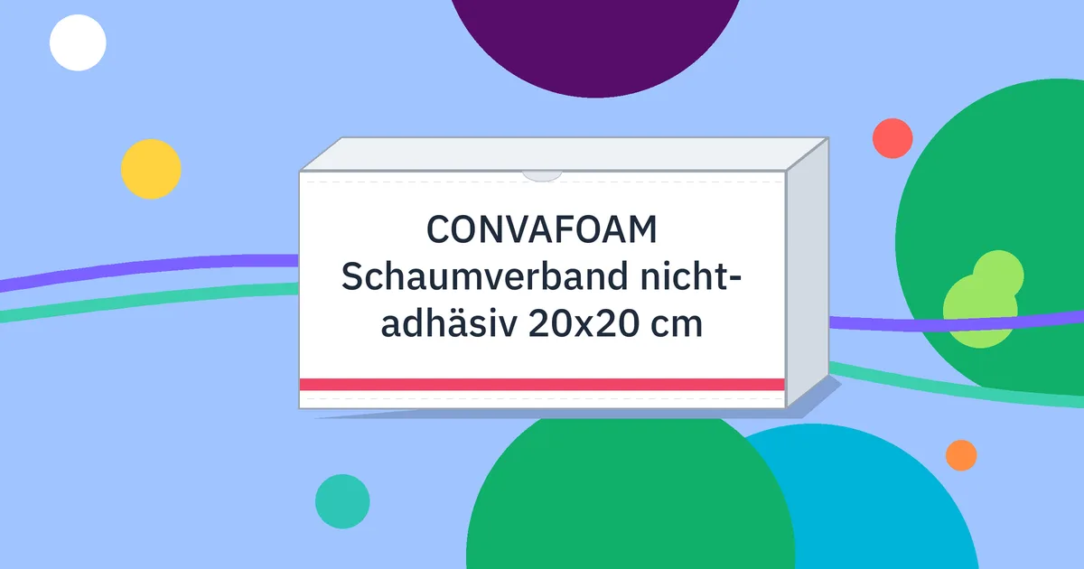 Symbolbild: Packung mit der Aufschrift CONVAFOAM Schaumverband nicht-adhäsiv 20x20 cm (PZN 17256666) – Verfügbarkeit und Bezug in Apotheken in Frankfurt am Main