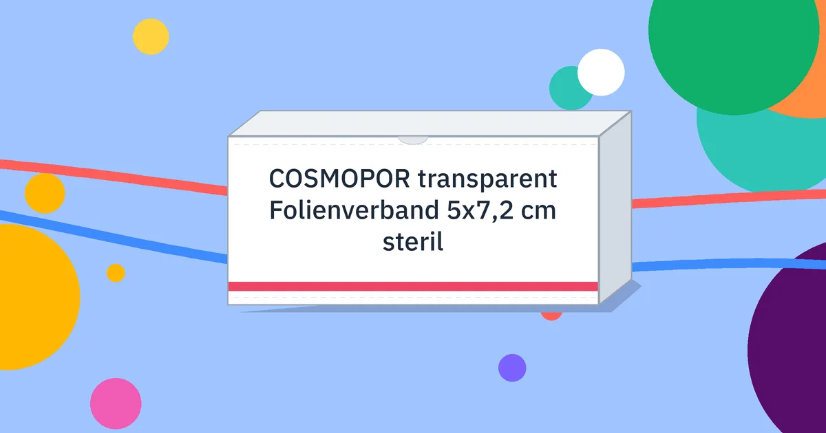 Symbolbild: Packung mit der Aufschrift COSMOPOR transparent Folienverband 5x7,2 cm steril (PZN 19452472) – Verfügbarkeit und Bezug in Apotheken in Frankfurt am Main