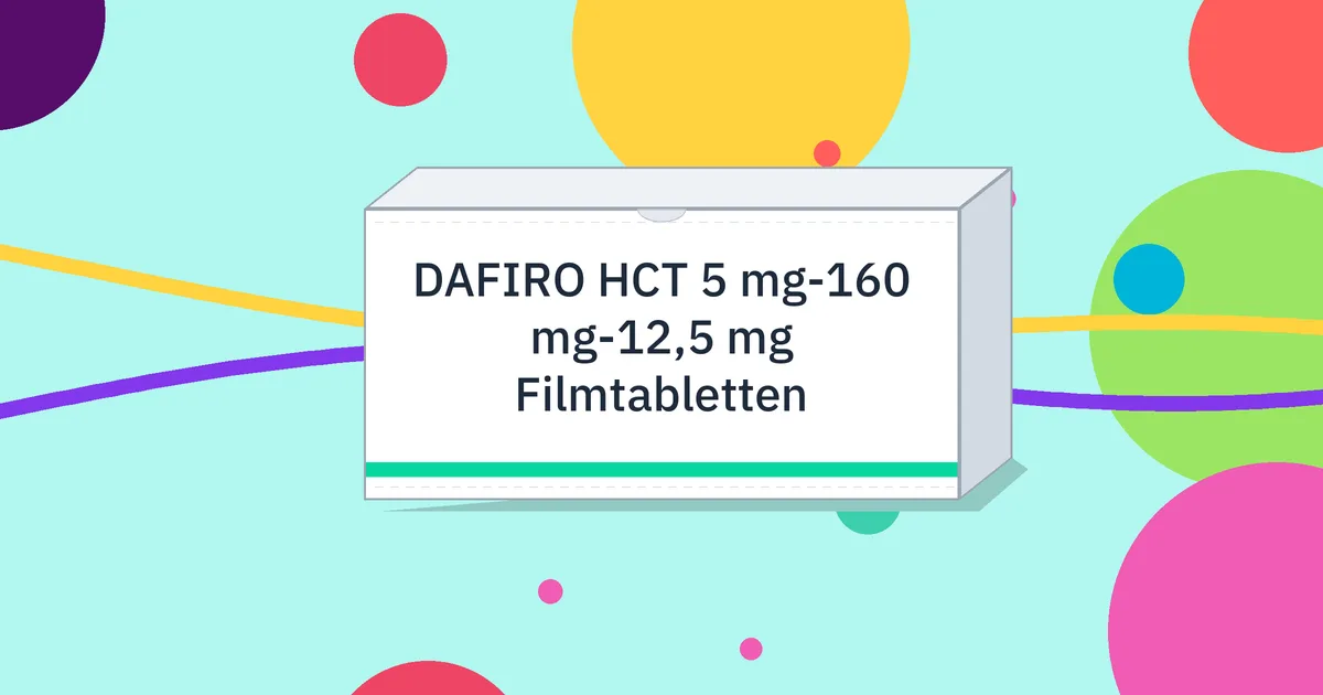 Symbolbild: Packung mit der Aufschrift DAFIRO HCT 5 mg-160 mg-12,5 mg Filmtabletten (PZN 11046927) – Verfügbarkeit und Bezug in Apotheken in Frankfurt am Main