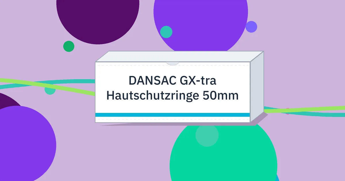 Symbolbild: Packung mit der Aufschrift DANSAC GX-tra Hautschutzringe 50mm (PZN 01421459) – Verfügbarkeit und Bezug in Apotheken in Frankfurt am Main