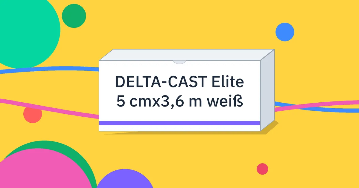 Symbolbild: Packung mit der Aufschrift DELTA-CAST Elite 5 cmx3,6 m weiß (PZN 07504695) – Verfügbarkeit und Bezug in Apotheken in Frankfurt am Main