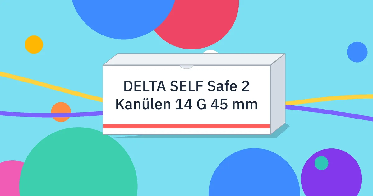 Symbolbild: Packung mit der Aufschrift DELTA SELF Safe 2 Kanülen 14 G 45 mm (PZN 07766426) – Verfügbarkeit und Bezug in Apotheken in Frankfurt am Main
