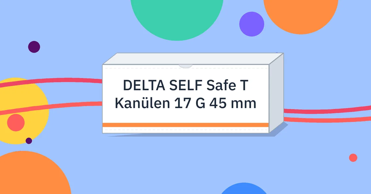 Symbolbild: Packung mit der Aufschrift DELTA SELF Safe T Kanülen 17 G 45 mm (PZN 07766343) – Verfügbarkeit und Bezug in Apotheken in Frankfurt am Main