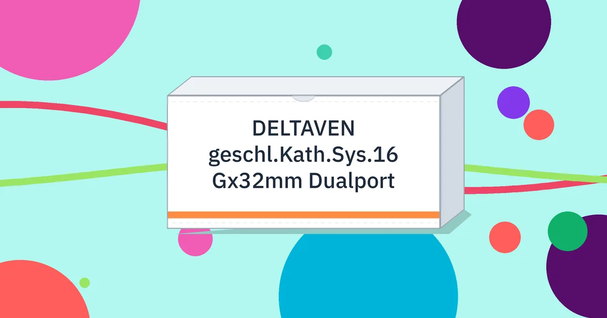 Symbolbild: Packung mit der Aufschrift DELTAVEN geschl.Kath.Sys.16 Gx32mm Dualport (PZN 13977653) – Verfügbarkeit und Bezug in Apotheken in Frankfurt am Main