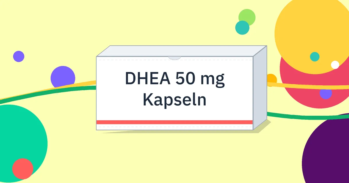 Symbolbild: Packung mit der Aufschrift DHEA 50 mg Kapseln (PZN 18682833) – Verfügbarkeit und Bezug in Apotheken in Frankfurt am Main