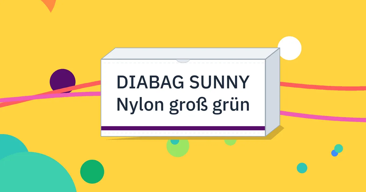 Symbolbild: Packung mit der Aufschrift DIABAG SUNNY Nylon groß grün (PZN 12408829) – Verfügbarkeit und Bezug in Apotheken in Frankfurt am Main