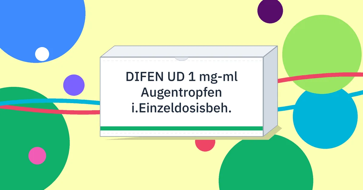 Symbolbild: Packung mit der Aufschrift DIFEN UD 1 mg-ml Augentropfen i.Einzeldosisbeh. (PZN 10079103) – Verfügbarkeit und Bezug in Apotheken in Frankfurt am Main