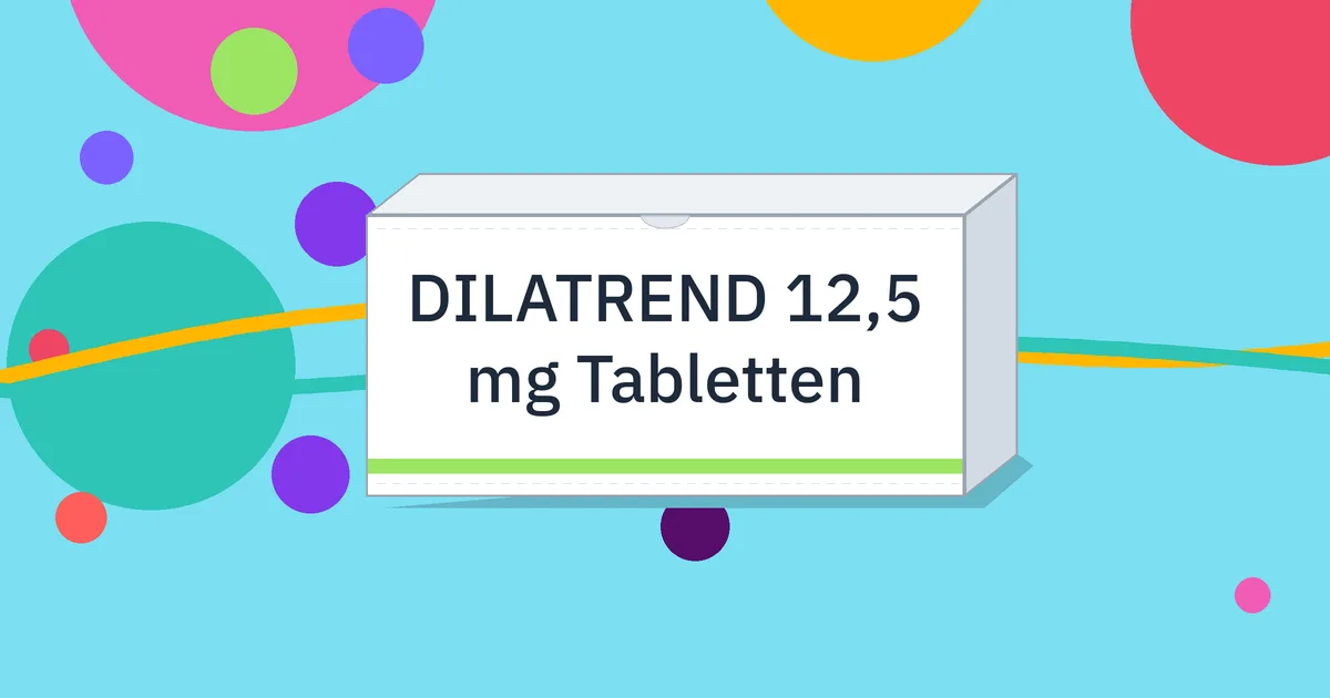 Symbolbild: Packung mit der Aufschrift DILATREND 12,5 mg Tabletten (PZN 07428959) – Verfügbarkeit und Bezug in Apotheken in Frankfurt am Main