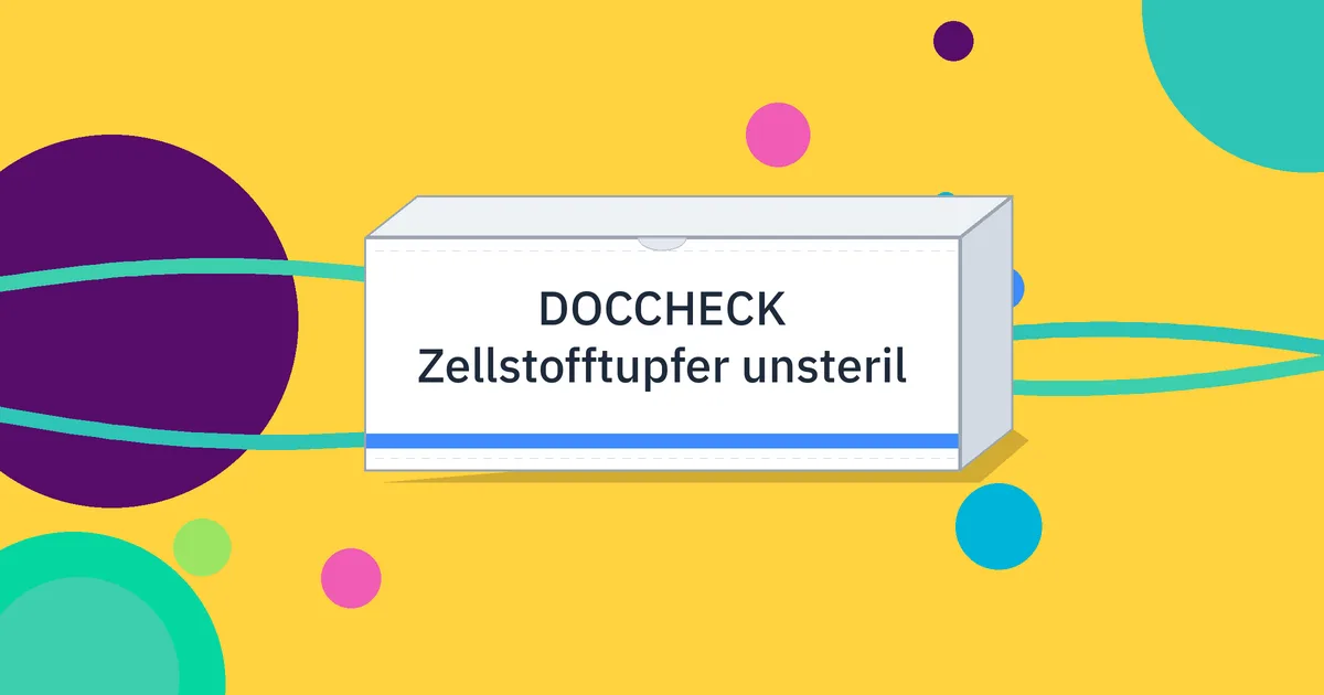 Symbolbild: Packung mit der Aufschrift DOCCHECK Zellstofftupfer unsteril (PZN 02946448) – Verfügbarkeit und Bezug in Apotheken in Frankfurt am Main
