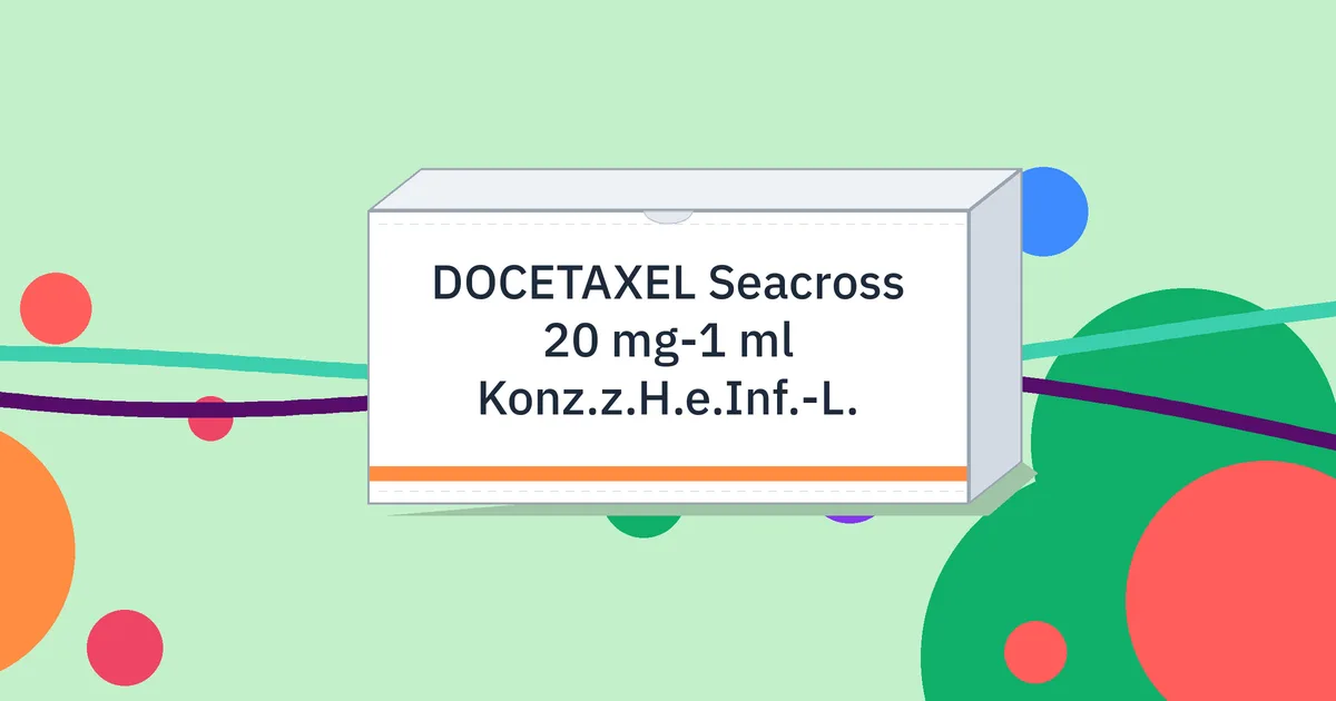 Symbolbild: Packung mit der Aufschrift DOCETAXEL Seacross 20 mg-1 ml Konz.z.H.e.Inf.-L. (PZN 18274962) – Verfügbarkeit und Bezug in Apotheken in Frankfurt am Main