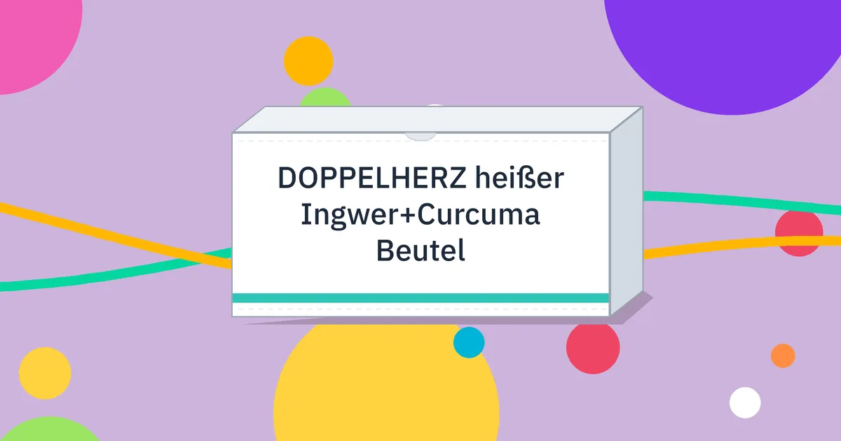 Symbolbild: Packung mit der Aufschrift DOPPELHERZ heißer Ingwer+Curcuma Beutel (PZN 16528677) – Verfügbarkeit und Bezug in Apotheken in Frankfurt am Main