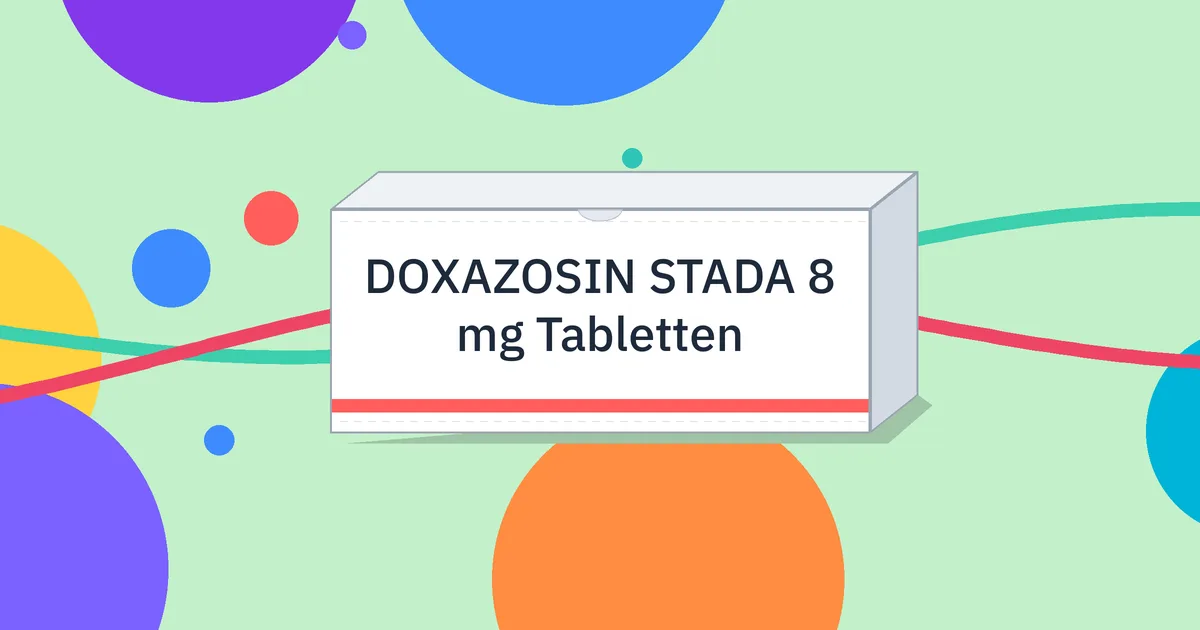 Symbolbild: Packung mit der Aufschrift DOXAZOSIN STADA 8 mg Tabletten (PZN 01460488) – Verfügbarkeit und Bezug in Apotheken in Frankfurt am Main