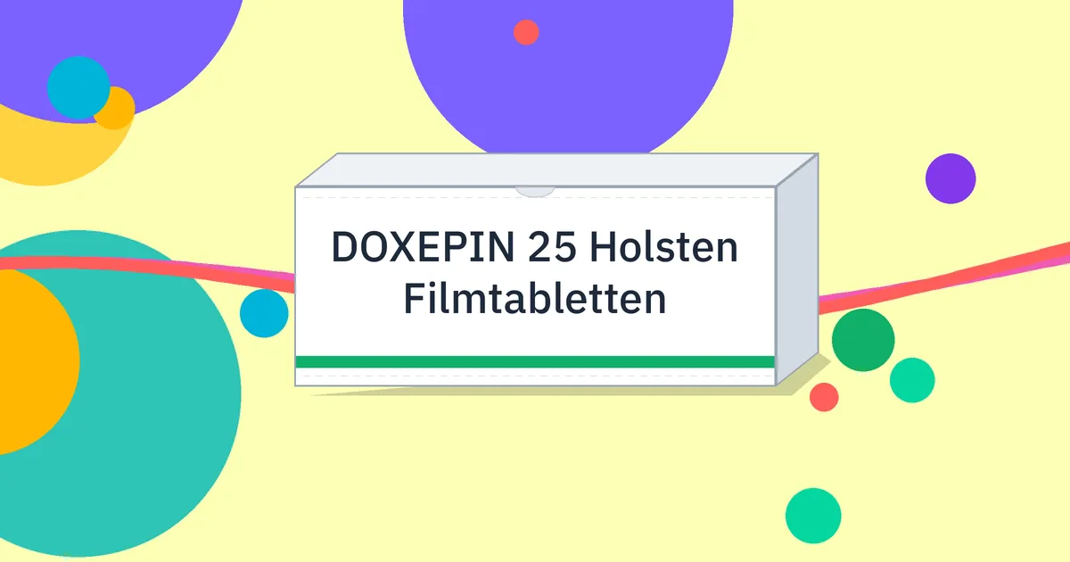Symbolbild: Packung mit der Aufschrift DOXEPIN 25 Holsten Filmtabletten (PZN 06330572) – Verfügbarkeit und Bezug in Apotheken in Frankfurt am Main