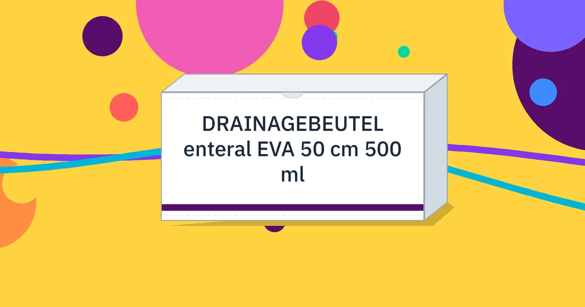 Symbolbild: Packung mit der Aufschrift DRAINAGEBEUTEL enteral EVA 50 cm 500 ml (PZN 19996640) – Verfügbarkeit und Bezug in Apotheken in Frankfurt am Main