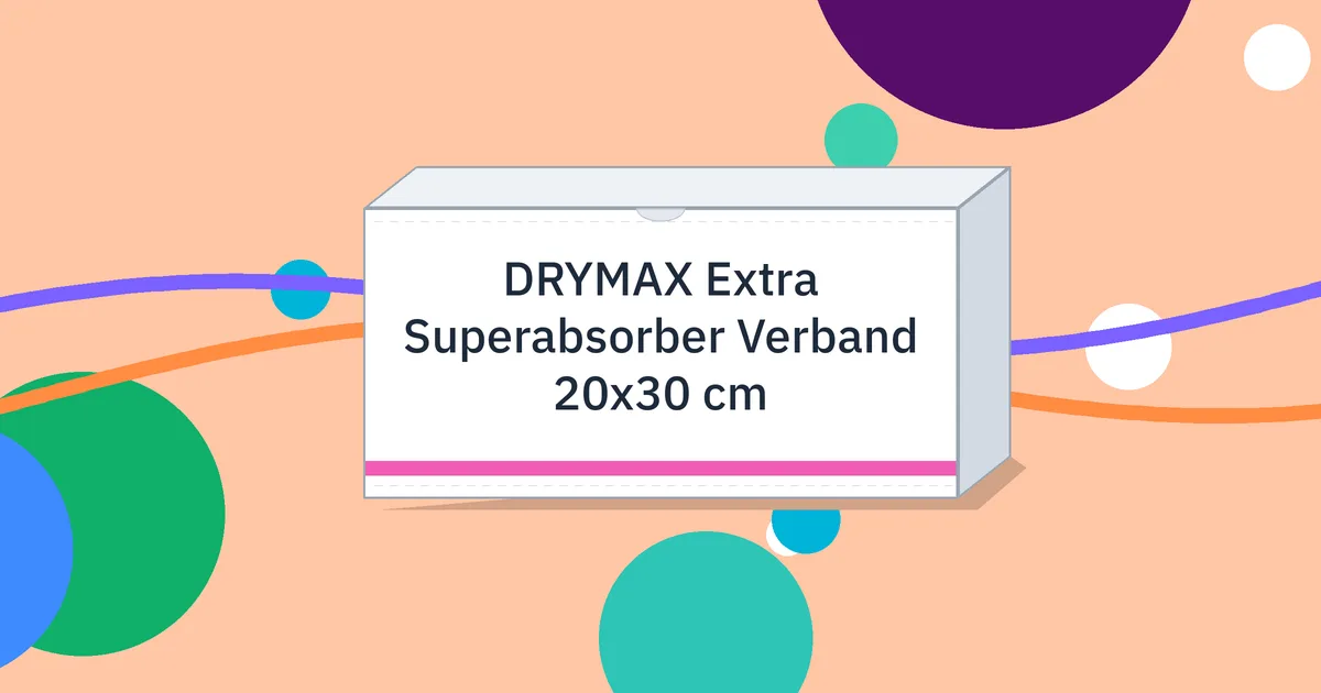 Symbolbild: Packung mit der Aufschrift DRYMAX Extra Superabsorber Verband 20x30 cm (PZN 11586865) – Verfügbarkeit und Bezug in Apotheken in Frankfurt am Main