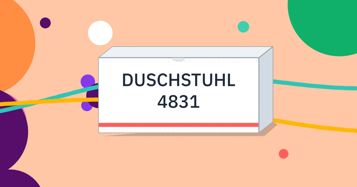 Symbolbild: Packung mit der Aufschrift DUSCHSTUHL 4831 (PZN 03108376) – Verfügbarkeit und Bezug in Apotheken in Frankfurt am Main