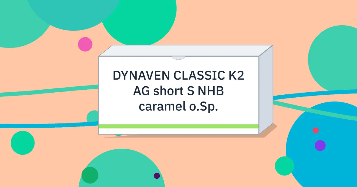 Symbolbild: Packung mit der Aufschrift DYNAVEN CLASSIC K2 AG short S NHB caramel o.Sp. (PZN 18418390) – Verfügbarkeit und Bezug in Apotheken in Frankfurt am Main