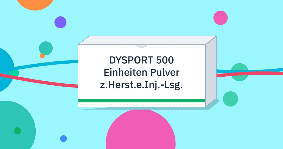 Symbolbild: Packung mit der Aufschrift DYSPORT 500 Einheiten Pulver z.Herst.e.Inj.-Lsg. (PZN 03097276) – Verfügbarkeit und Bezug in Apotheken in Frankfurt am Main