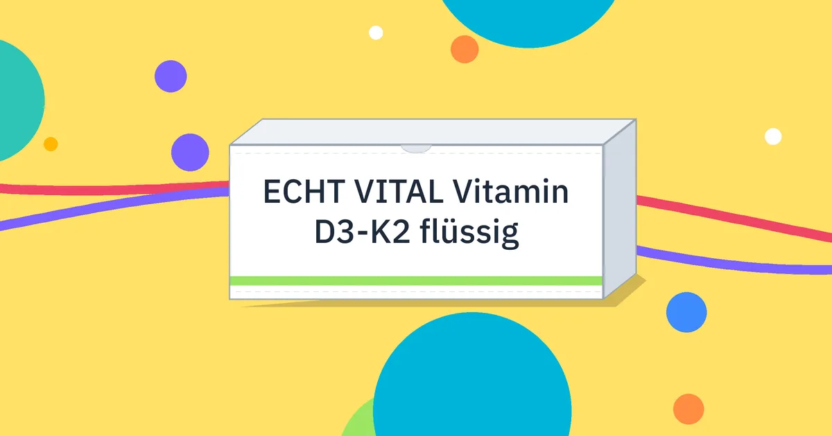 Symbolbild: Packung mit der Aufschrift ECHT VITAL Vitamin D3-K2 flüssig (PZN 16000806) – Verfügbarkeit und Bezug in Apotheken in Frankfurt am Main