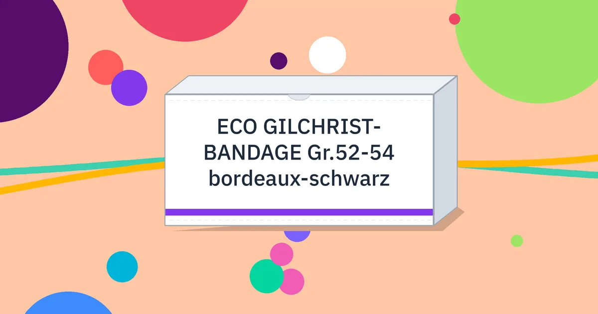 Symbolbild: Packung mit der Aufschrift ECO GILCHRIST-BANDAGE Gr.52-54 bordeaux-schwarz (PZN 14325674) – Verfügbarkeit und Bezug in Apotheken in Frankfurt am Main