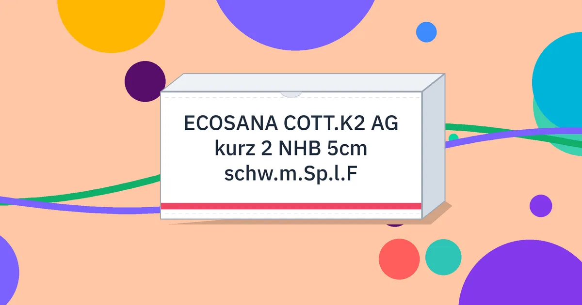 Symbolbild: Packung mit der Aufschrift ECOSANA COTT.K2 AG kurz 2 NHB 5cm schw.m.Sp.l.F (PZN 16948899) – Verfügbarkeit und Bezug in Apotheken in Frankfurt am Main
