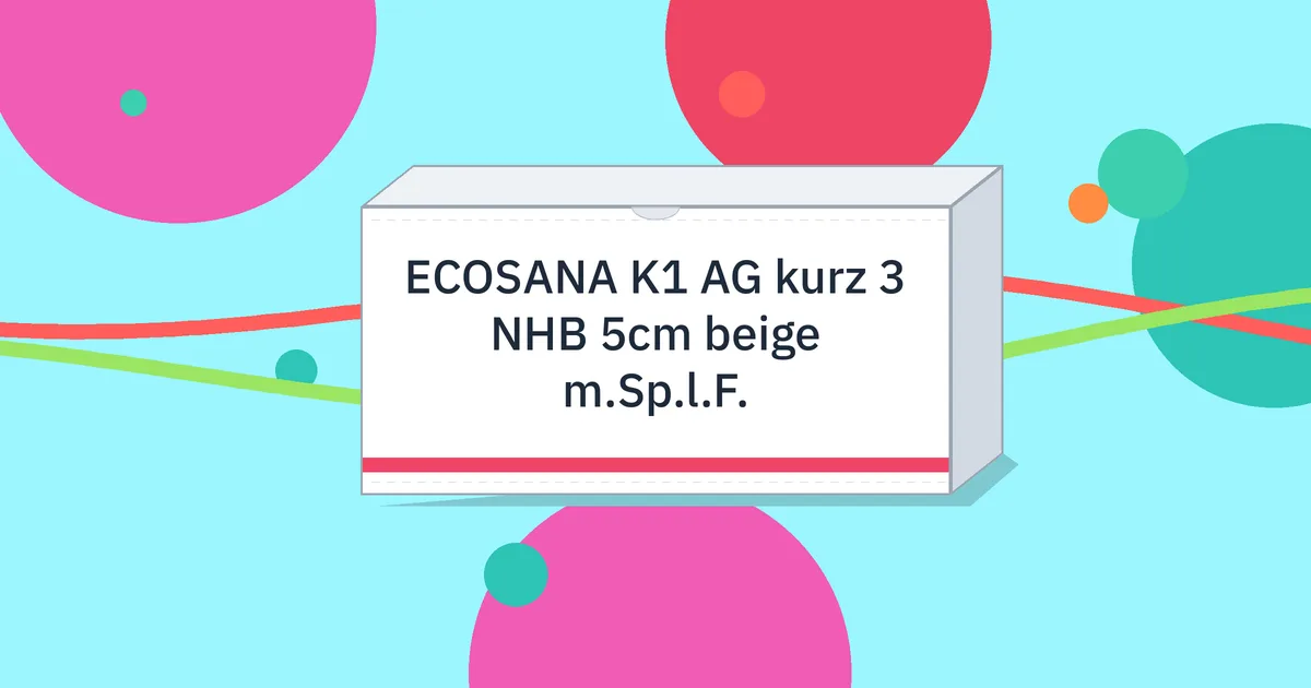 Symbolbild: Packung mit der Aufschrift ECOSANA K1 AG kurz 3 NHB 5cm beige m.Sp.l.F. (PZN 04727532) – Verfügbarkeit und Bezug in Apotheken in Frankfurt am Main