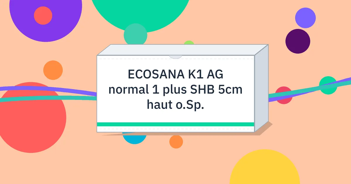 Symbolbild: Packung mit der Aufschrift ECOSANA K1 AG normal 1 plus SHB 5cm haut o.Sp. (PZN 04726231) – Verfügbarkeit und Bezug in Apotheken in Frankfurt am Main