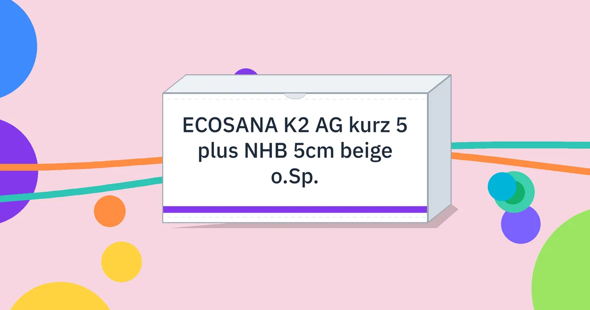 Symbolbild: Packung mit der Aufschrift ECOSANA K2 AG kurz 5 plus NHB 5cm beige o.Sp. (PZN 01467131) – Verfügbarkeit und Bezug in Apotheken in Frankfurt am Main