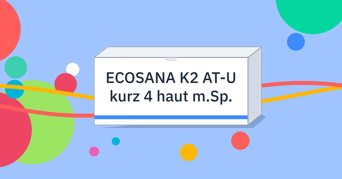 Symbolbild: Packung mit der Aufschrift ECOSANA K2 AT-U kurz 4 haut m.Sp. (PZN 01577115) – Verfügbarkeit und Bezug in Apotheken in Frankfurt am Main
