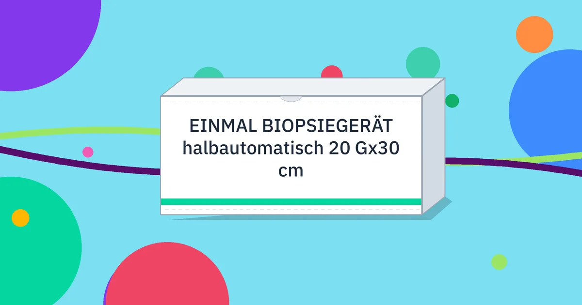 Symbolbild: Packung mit der Aufschrift EINMAL BIOPSIEGERÄT halbautomatisch 20 Gx30 cm (PZN 11105400) – Verfügbarkeit und Bezug in Apotheken in Frankfurt am Main