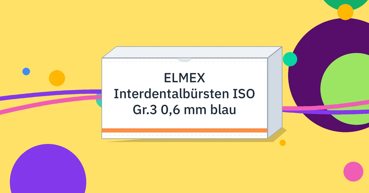 Symbolbild: Packung mit der Aufschrift ELMEX Interdentalbürsten ISO Gr.3 0,6 mm blau (PZN 17149083) – Verfügbarkeit und Bezug in Apotheken in Frankfurt am Main