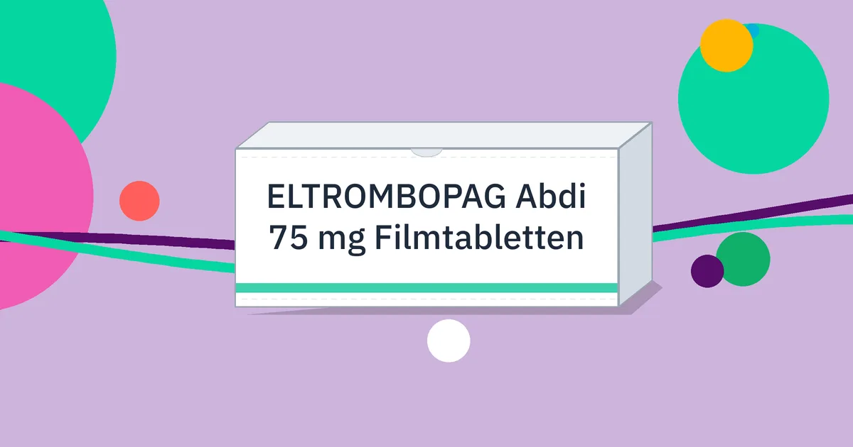 Symbolbild: Packung mit der Aufschrift ELTROMBOPAG Abdi 75 mg Filmtabletten (PZN 19916701) – Verfügbarkeit und Bezug in Apotheken in Frankfurt am Main