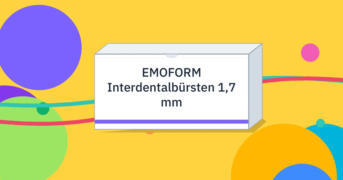 Symbolbild: Packung mit der Aufschrift EMOFORM Interdentalbürsten 1,7 mm (PZN 11071411) – Verfügbarkeit und Bezug in Apotheken in Frankfurt am Main