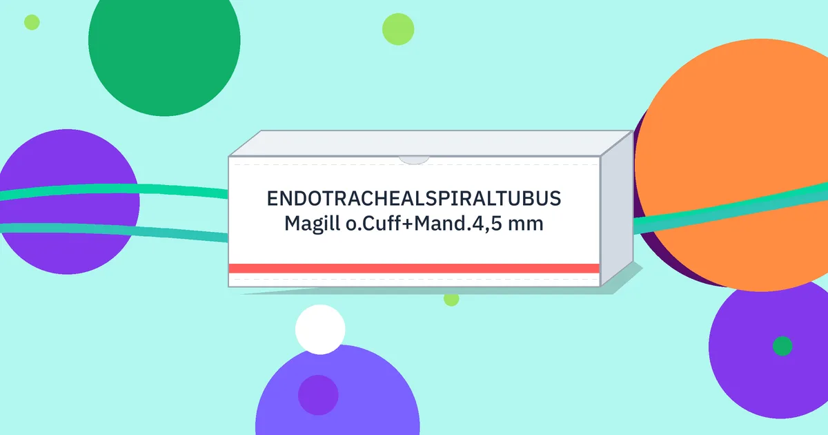 Symbolbild: Packung mit der Aufschrift ENDOTRACHEALSPIRALTUBUS Magill o.Cuff+Mand.4,5 mm (PZN 07681598) – Verfügbarkeit und Bezug in Apotheken in Frankfurt am Main