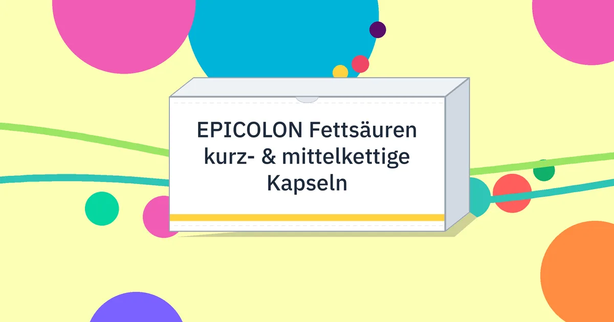 Symbolbild: Packung mit der Aufschrift EPICOLON Fettsäuren kurz- & mittelkettige Kapseln (PZN 18815458) – Verfügbarkeit und Bezug in Apotheken in Frankfurt am Main