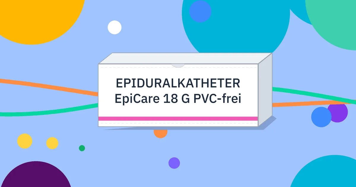 Symbolbild: Packung mit der Aufschrift EPIDURALKATHETER EpiCare 18 G PVC-frei (PZN 02294431) – Verfügbarkeit und Bezug in Apotheken in Frankfurt am Main
