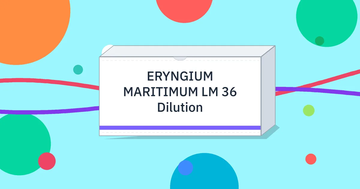 Symbolbild: Packung mit der Aufschrift ERYNGIUM MARITIMUM LM 36 Dilution (PZN 13479240) – Verfügbarkeit und Bezug in Apotheken in Frankfurt am Main